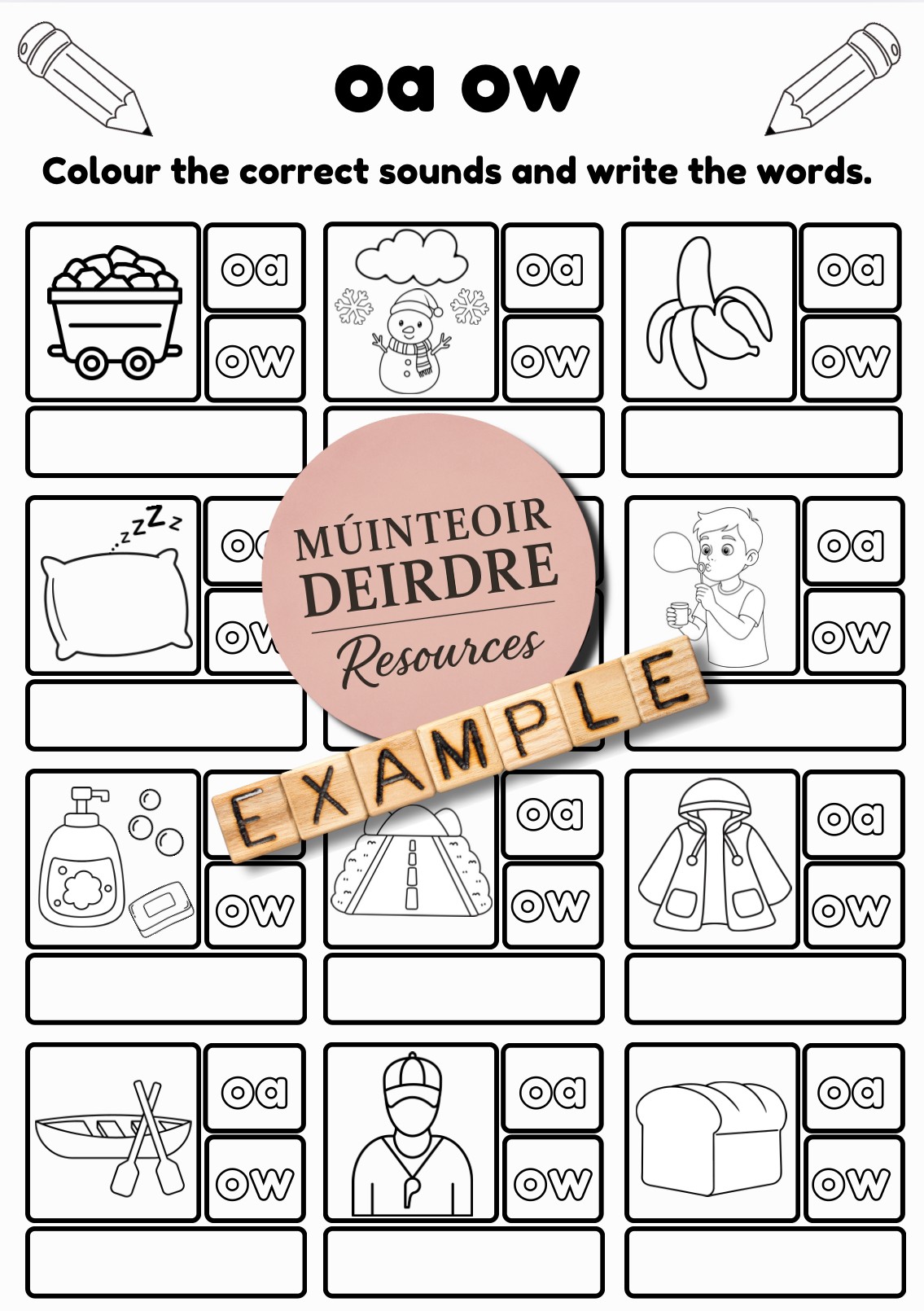 Mash > Infants > OA OW Phonics Worksheets - Vowel Digraphs - Differentiated