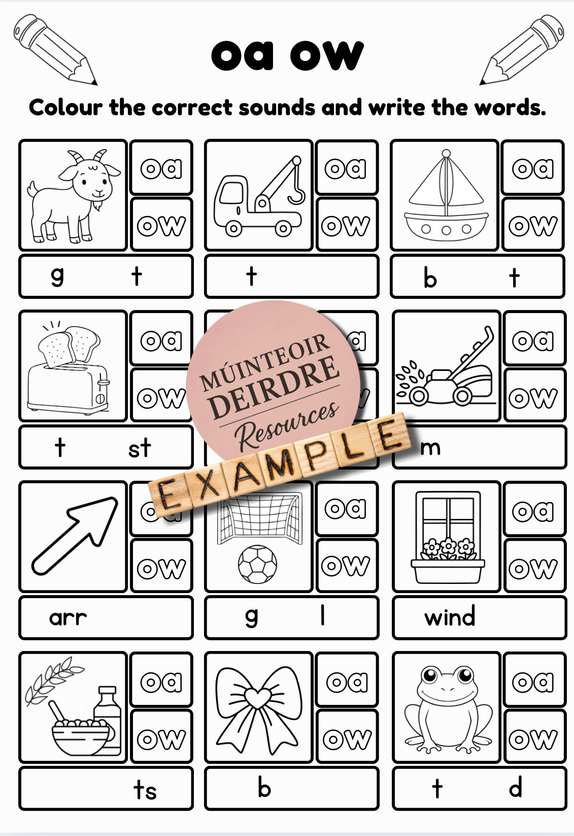Mash > Infants > OA OW Phonics Worksheets - Vowel Digraphs - Differentiated