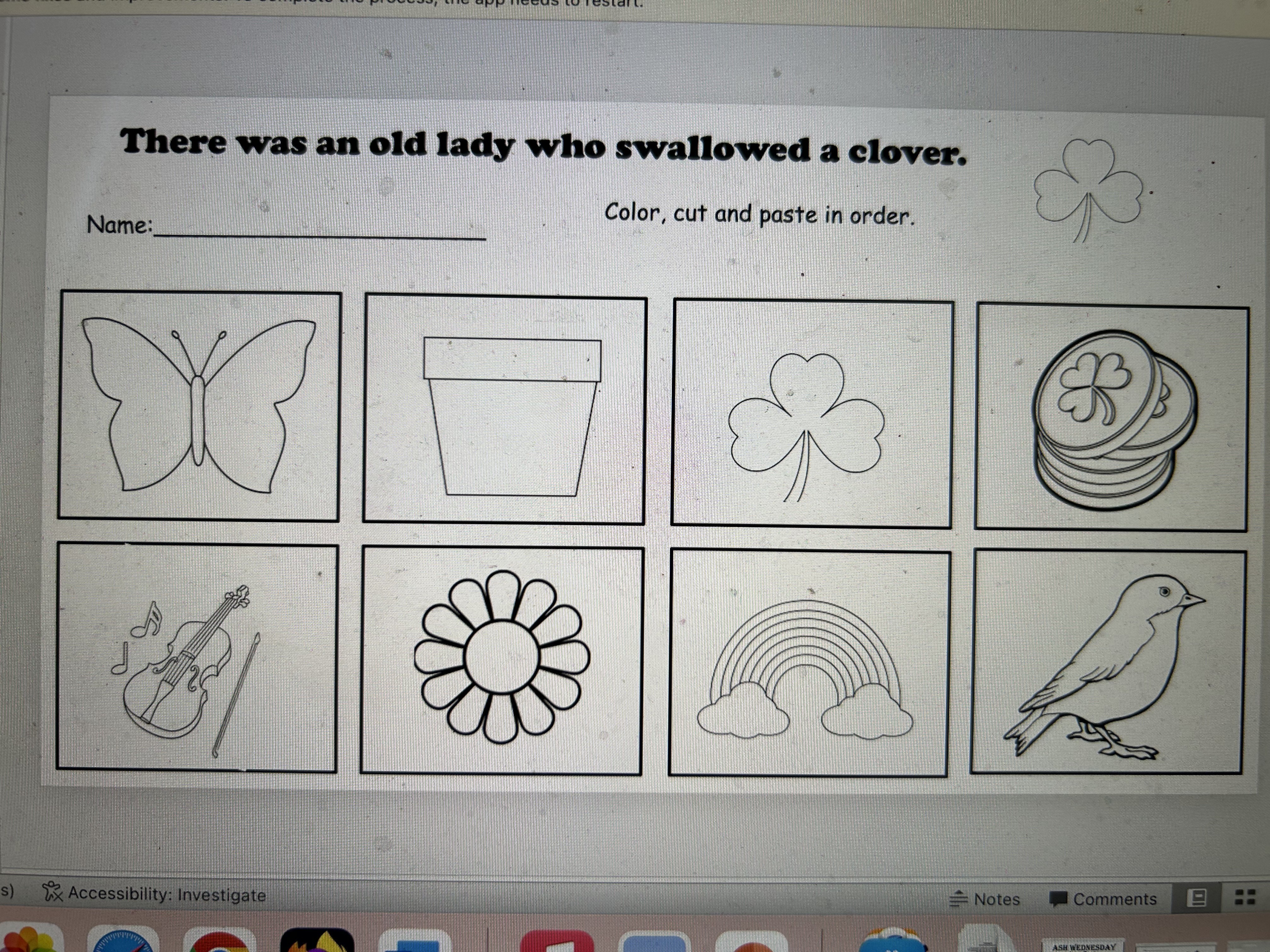 Mash > 1st / 2nd Class > There was an old woman who swallowed a clover ...