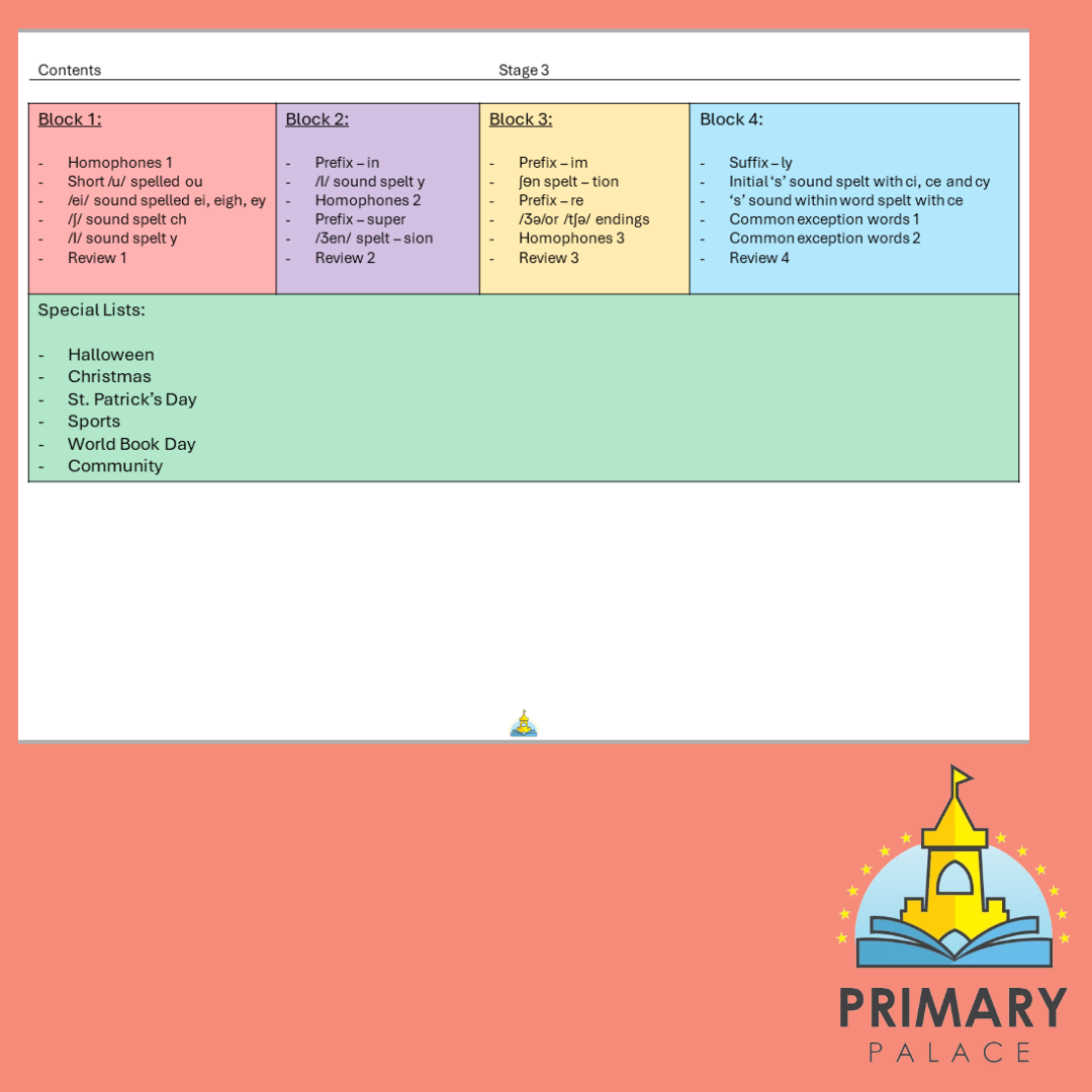 Mash > 3rd / 4th Class > Primary Palace Spellings - Stage 3 SAMPLE