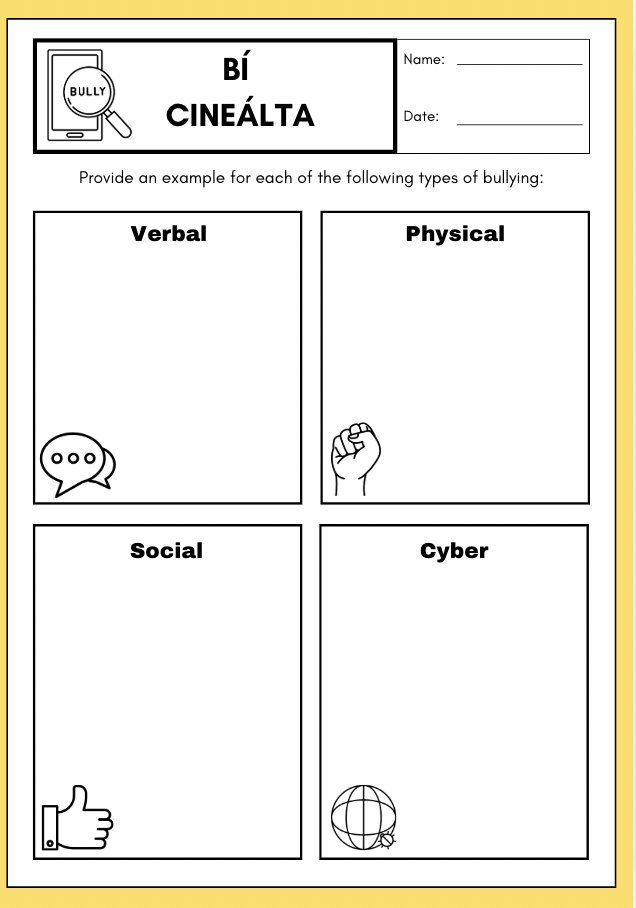 Mash > 3rd / 4th Class > Types of Bullying worksheet
