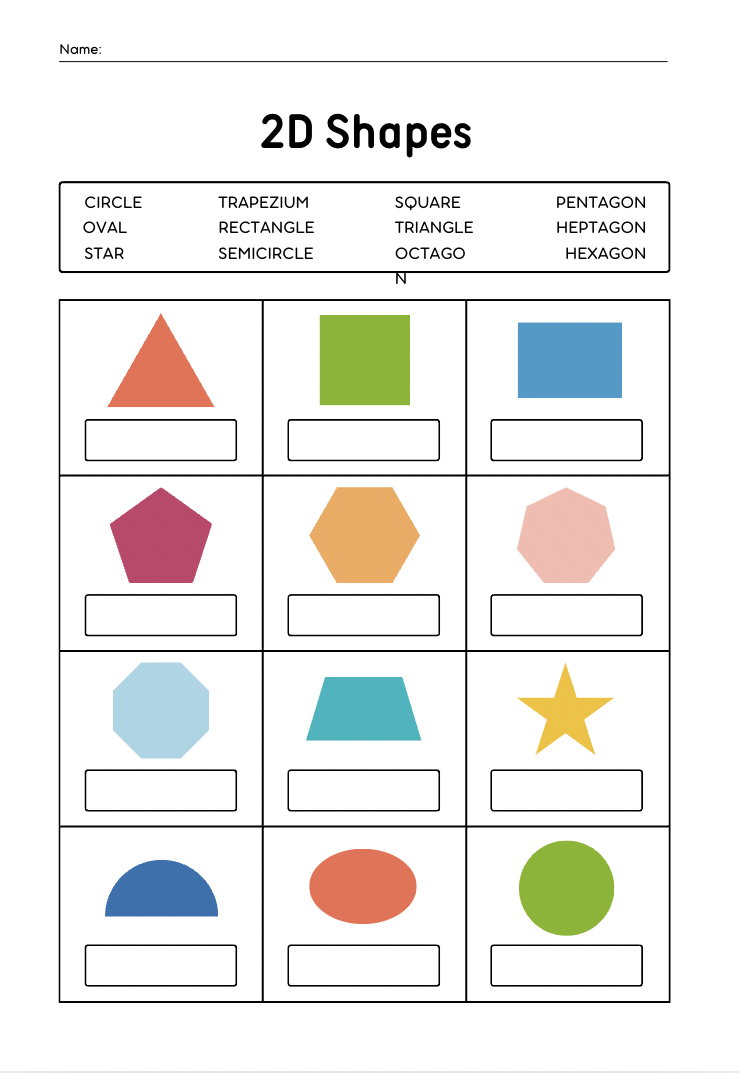 Mash > 1st / 2nd Class > 2D Shapes Labelling Worksheet