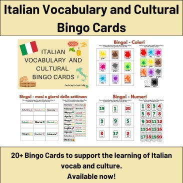 Mash > 1st / 2nd Class > Italian Vocabulary and Cultural Bingo Cards