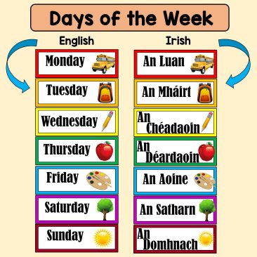 Mash > Days of the Week (English/Gaeilge)
