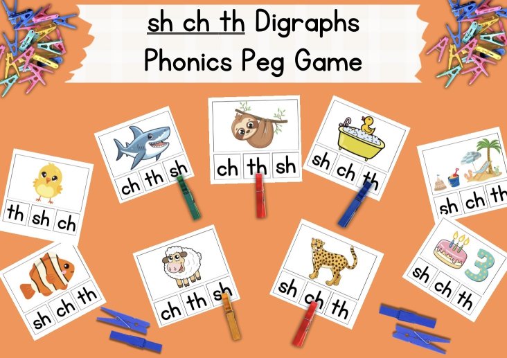 Mash > 1st / 2nd Class > Sh ch th Digraphs - Phonics Peg Game - 36 ...